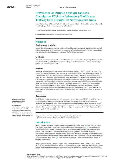 Pdf Prevalence Of Dengue Serotypes And Its Correlation With The