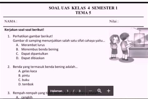 Soal Latihan Uas Semester 1 Kelas 4 Kurikulum 2013 Privat Ujian Nasional