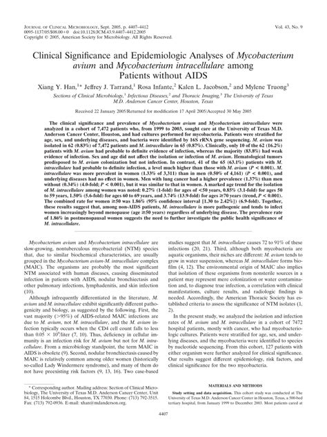 Pdf Clinical Significance And Epidemiologic Analyses Of Mycobacterium