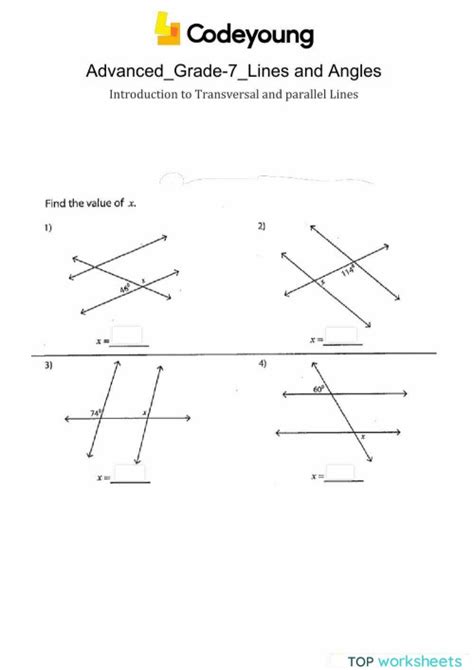 Introduction To Transversal And Parallel Lines Advanced Interactive Worksheet Topworksheets