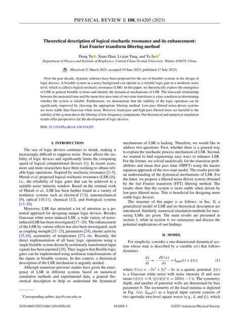 Pdf Theoretical Description Of Logical Stochastic Resonance And Its