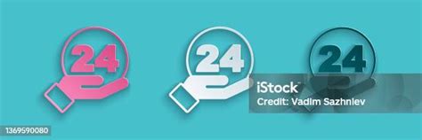 파란색 배경에서 격리된 용지 끊기 전화 24시간 지원 아이콘 하루 종일 고객 지원 콜 센터 풀 타임 콜 서비스 종이 아트 스타일 벡터 수리에 대한 스톡 벡터 아트 및 기타