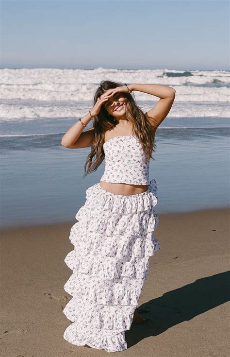 Paisley White Floral Ruffle Maxi Skirt Beginning Boutique Us