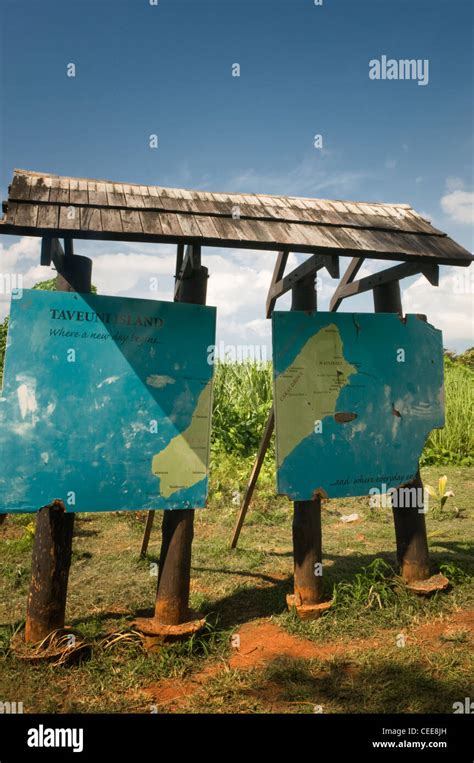 International Date Line Marker Sign Tavenui Island Fiji Stock Photo Alamy