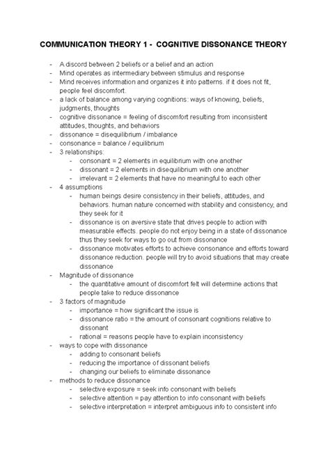 Communication Theory 1 Cognitive Dissonance Theory Communication
