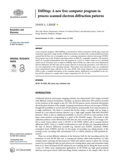 Pdf Diffmap A New Free Computer Program To Process Scanned Electron Diffraction Patterns