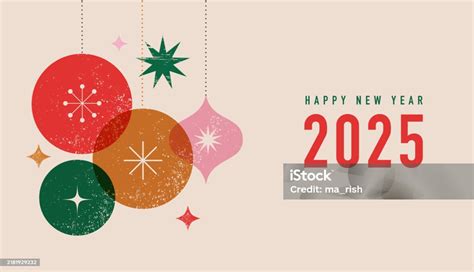 즐거운 성탄절 보내시고 2025년 새해 복 많이 받으세요 추상 빈티지 배경 와 타이포그래피 미니멀리스트 크리스마스 장식 나무와 장식품 요소 레트로 손으로 그린 벡터 일러스트