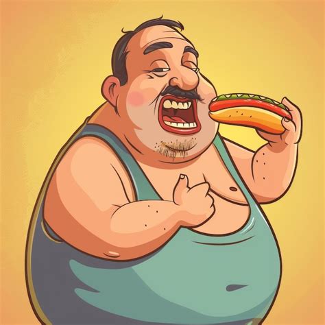 Premium Photo Fat Man Eating A Hamburger Vector Illustration In