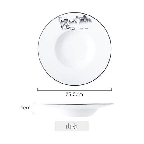 创意陶瓷碗意大利面盘西餐盘拉面碗凉菜盘碟家用中式餐具汤盘深盘 10寸 山水视频介绍 创意陶瓷碗意大利面盘西餐盘拉面碗凉菜盘碟家用中式餐具汤盘深