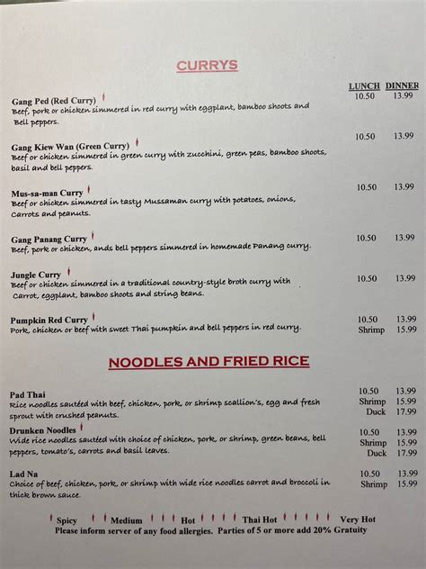 Menu At Chao Phraya Restaurant Kilmarnock