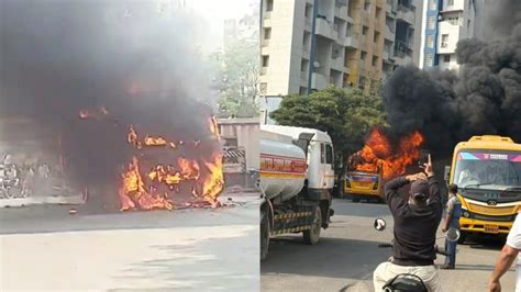 Pune School Bus Catches Fire In Kharadi Timely Rescue Saves Students