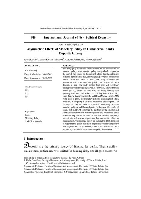 PDF Asymmetric Effects Of Monetary Policy On Commercial Banks