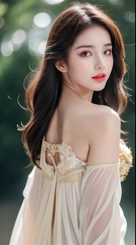 흰 드레스와 빨간 립스틱을 입은 긴 머리의 여자 Seaart Ai