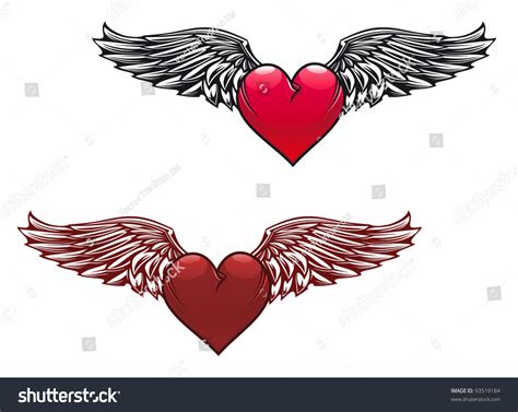 Retro Heart Wings Tattoo Design Vector Stock Illustration 93519184