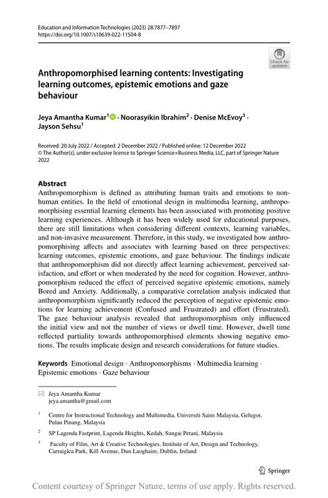 Anthropomorphised Learning Contents Investigating Learning Outcomes Epistemic Emotions And