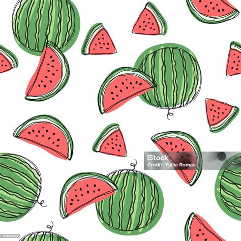 Modèle Sans Soudure De Tranches De Melon Deau Main Draw Vector