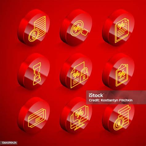 달러 돋보기 퍼센트 금융 문서 오래된 모래 시계 잠금 신용 카드 및 할인 모니터 아이콘라인 동전 돈을 설정합니다 벡터 0명에 대한 스톡 벡터 아트 및 기타 이미지 Istock