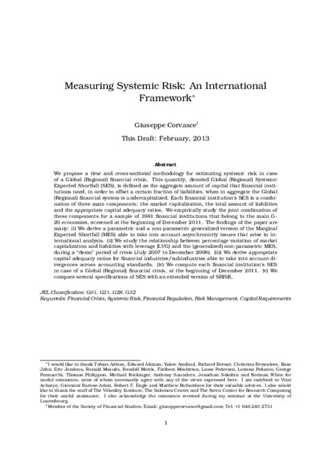 Pdf Measuring Systemic Risk An International Framework