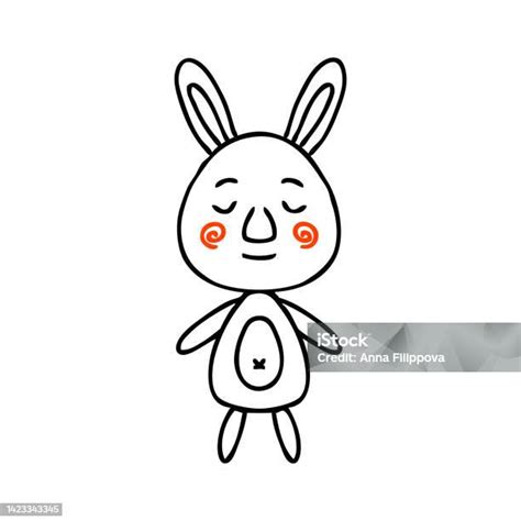 Bunny Doodle In Cartoon Style Isolated On White Background Vintage
