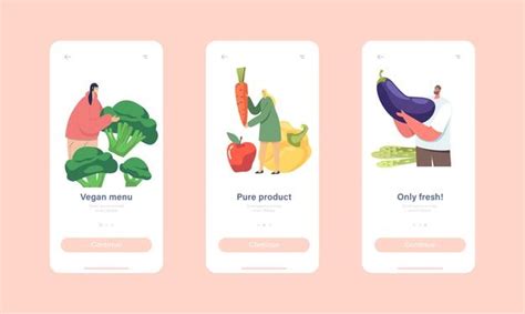 온라인 메뉴 모바일 앱 페이지 온보드 화면 템플릿 무료 벡터