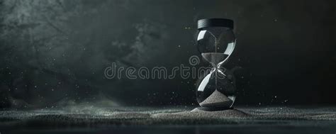 Hourglass With Flowing Sand On Dark Background Concept Of Time And