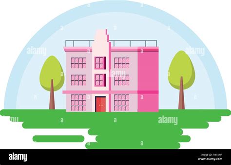 Building With Trees In The Landscape Vector Illustration Stock Vector Image Art Alamy