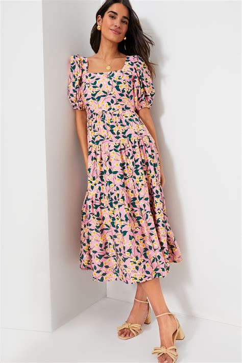 Exclusive Pink Multi Floral Print Midi Dress Moon River