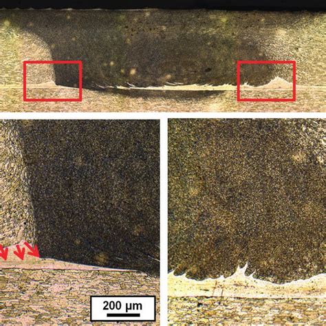 Microstructure of the joint welded according to the parameters ω