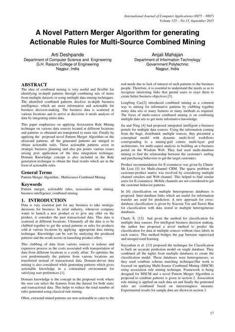 PDF A Novel Pattern Merger Algorithm For Generating Actionable Rules For Multi Source Combined