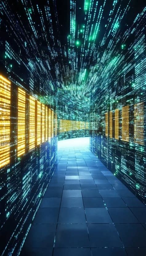futuristic data tunnel streams of information flowing digital
