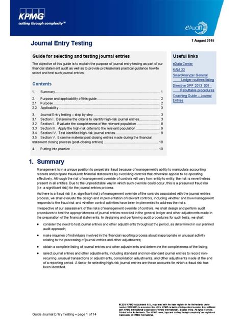Guide Journal Entry Testing Pdf Audit Internal Control