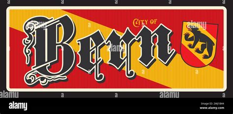 Bern Swiss City Plate Travel Sticker Tin Sign Vector Luggage Tag Switzerland City Tin Sign