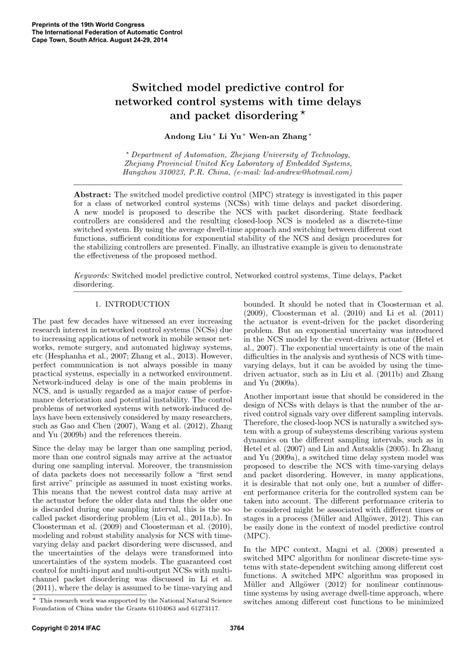 Pdf Switched Model Predictive Control For Networked Control Systems