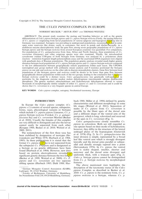 Pdf The Culex Pipiens Complex In Europe