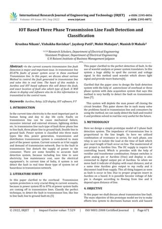 Iot Based Three Phase Transmission Line Fault Detection And