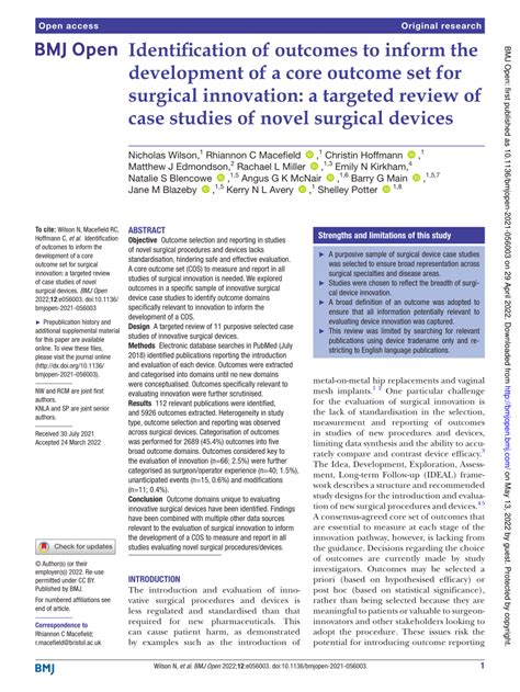 Pdf Identification Of Outcomes To Inform The Development Of A Core
