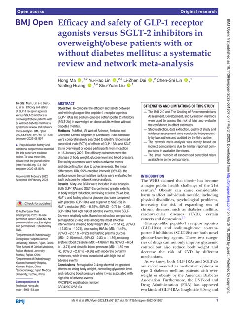 Pdf Efficacy And Safety Of Glp 1 Receptor Agonists Versus Sglt 2