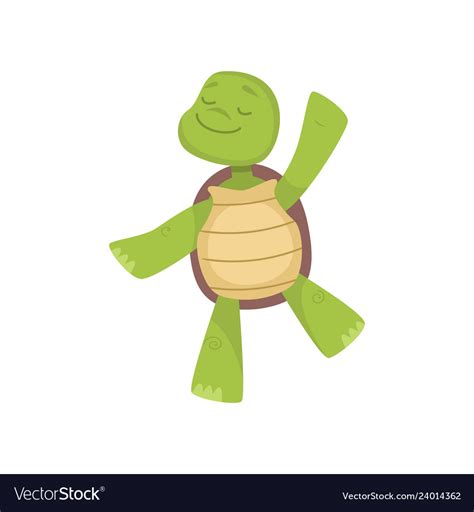 Front View Cute Smiling Green Turtle Standing Vector Image