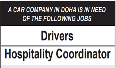 A Car Company In Doha Is In Need Of The Following Jobs