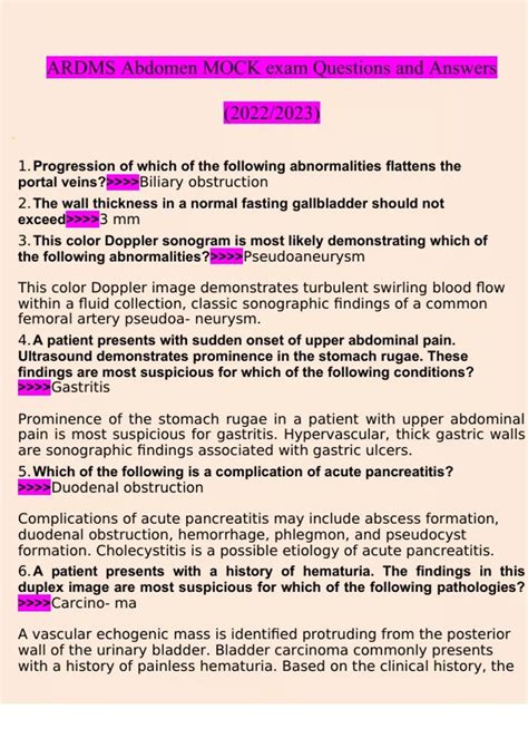 Abdomen ARDMS MOCK Exam Questions And Answers 2023 Verified Answers