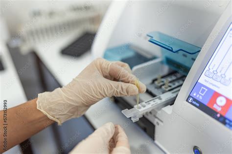 Female Laboratory Assistant Making Analysis With Test Tubes And