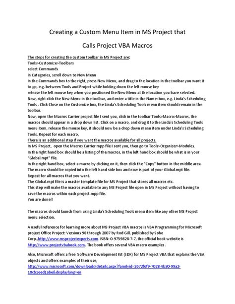 Creating A Custom Menu Item In Ms Project Download Free Pdf Visual Basic For Applications