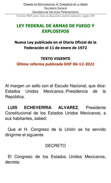 Ley Federal de Armas de Fuego y Explosivos CÁMARA DE DIPUTADOS DEL H