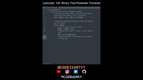 Leetcode 145 Binary Tree Postorder Traversal In Python Python Leetcode Python Coding