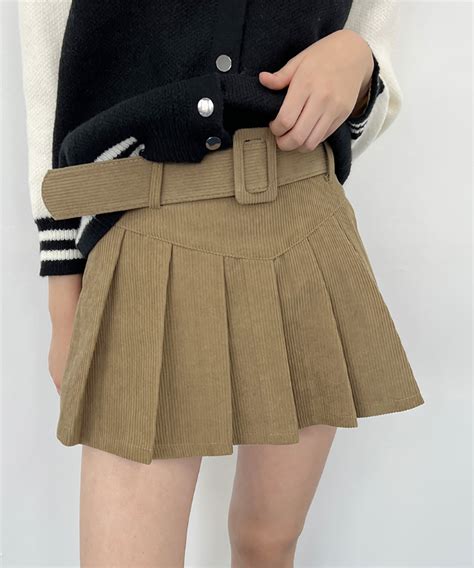 코듀로이 골덴 벨트 플리츠 미니 스커트 2color 에이블리