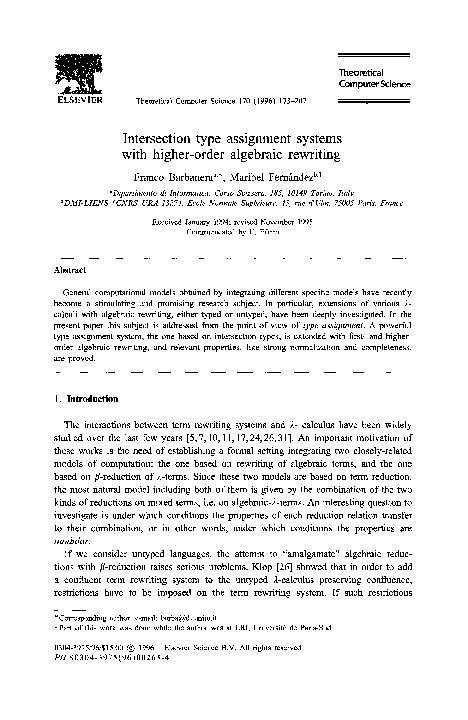 Pdf Intersection Type Assignment Systems With Higher Order Algebraic