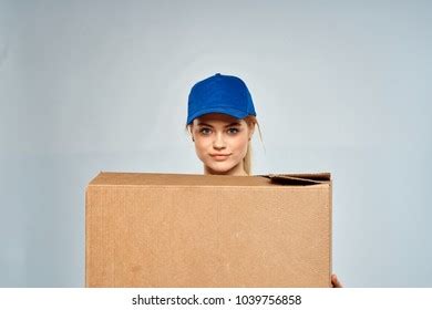 Indian Woman Holding Box Courier Blue Images Stock Photos Vectors Shutterstock