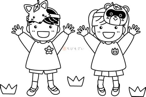 お遊戯会のイラスト ちびそざい＊白黒おたよりイラスト