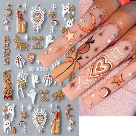 5d Хэллоуин золотые блестящие наклейки для ногтей в виде тыквы наклейки для ногтей искусство