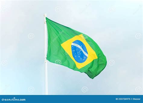 Bandeira Do Brasil Acenando Ao Vento Em Um Mastro Imagem de Stock Imagem de beleza férias